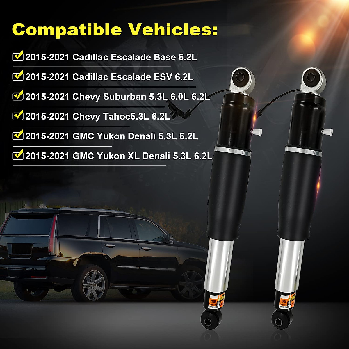 84176675 580-1106 1 Pair of Rear Air Shock Absorber for Chevy Tahoe Suburban Cadillac Escalade ESV GMC Yukon XL 2015 2016 2017 2018 2019 2020 2021 23151122