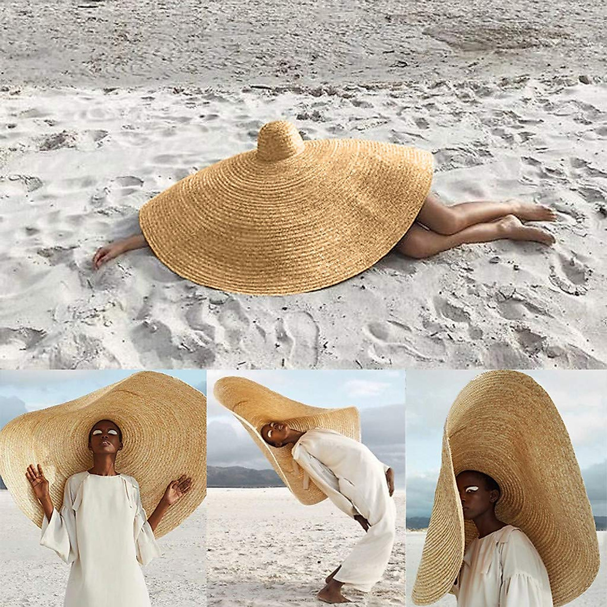 Fashion Oversized Straw Hat - Large Brim Sun Hat Beach Cap Big Foldable Floppy Sunshade Hats for Women Girls Travel (B Color 90cm)