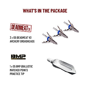 G5 Outdoors Deadmeat 100% Steel Expandable Standard Broadhead (3 Pack + Practice Tip) (Made in The USA)