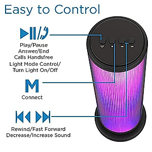 Aduro LED Wireless Speaker with Pulsating Lights, Wireless Color Changing Portable Outdoor Party Tower Speaker Universal, Black