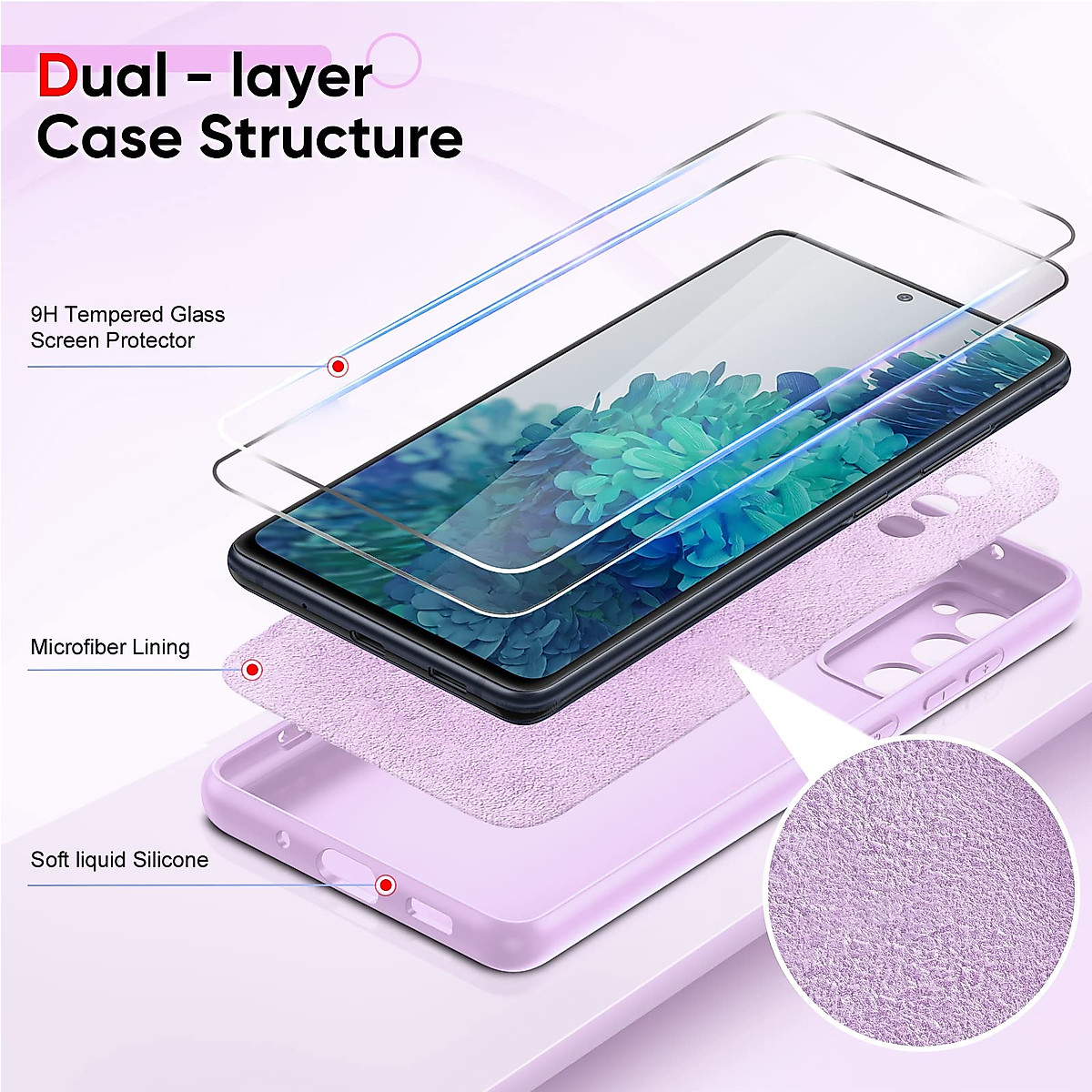 LeYi for Galaxy S20 FE Case, Phone Case Samsung S20 FE 5G with [2 Pack] Tempered Glass Screen Protector for Women Men, Liquid Silicone Soft Microfiber Liner Cover Case for Galaxy S20 FE, Purple