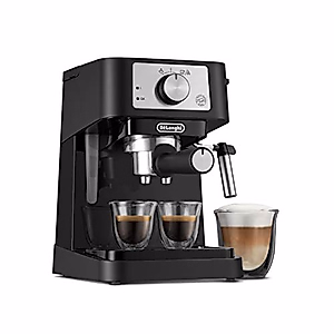 De'Longhi Stilosa Manual Espresso Machine, Latte & Cappuccino Maker, 15 Bar Pump Pressure + Milk Frother Steam Wand, Black / Stainless, EC260BK, 13.5 x 8.07 x 11.22 inches