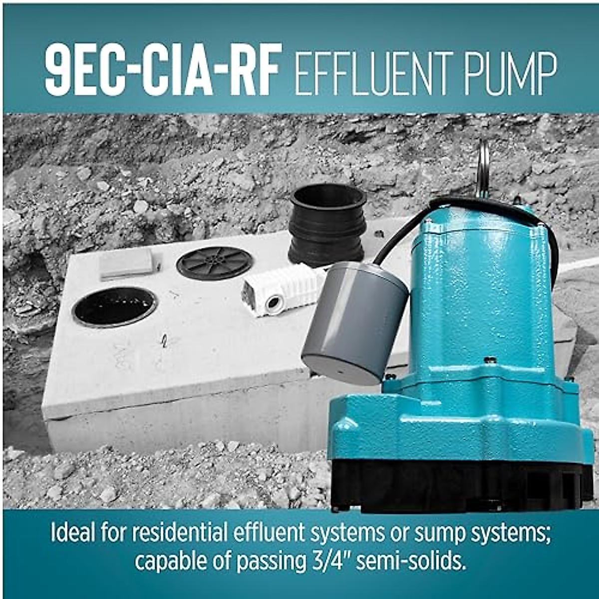 Little Giant 9EC-CIA-RF 115 Volt, 4/10 HP, 4200 GPH Automatic Cast Iron Sump/Effluent Pump with Piggyback Float Switch and 20-Ft. Cord, Blue, 509801