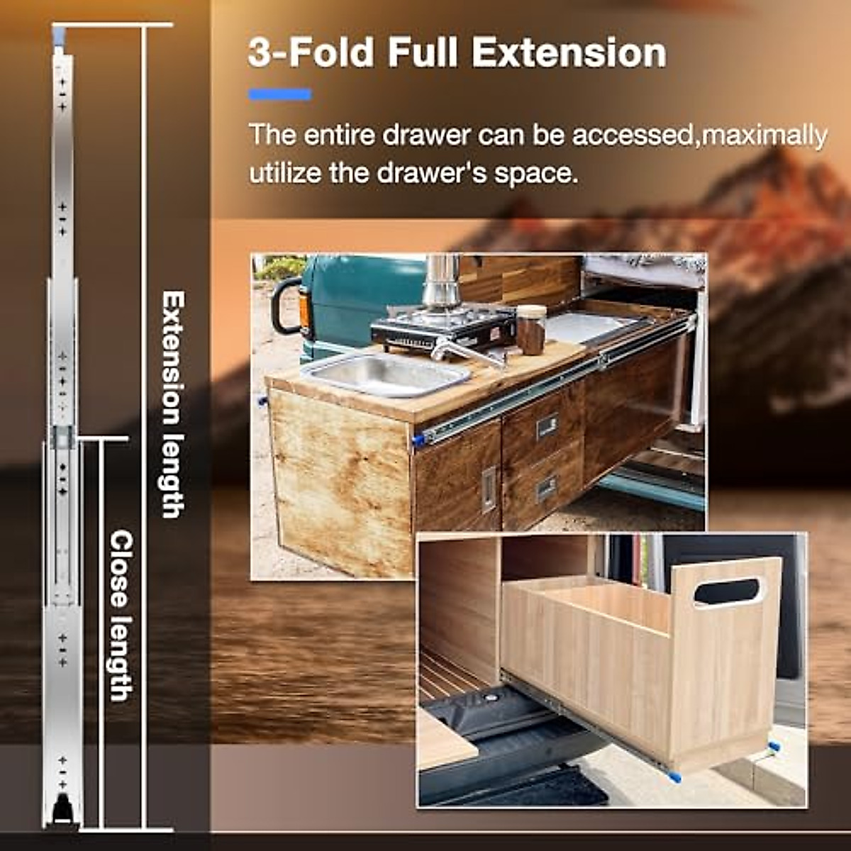REGUDA Heavy Duty Locking Drawer Slides Full Extension Runners with Lock 12 14 16 18 20 22 24 26 28 30 32 34 36 38 40 Inch Side Mount Ball Bearing Rails Track Glides 250 Lbs (with lock, 20 inch)
