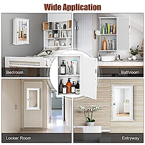 RELAX4LIFE Wall Mounted Bathroom Cabinet, 2-in-1 Mirror Medicine Cabinet w/ 3 Heights Adjustable Shelf & Single Mirror Door Storage Cabinet Over-The-Toilet Storage Organizer (White)