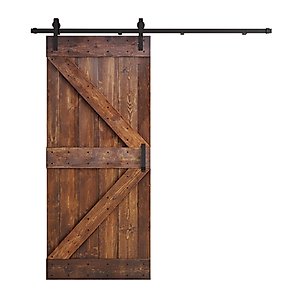 K Series 24in/30in/36in/38in/42in x 84in DIY Knotty Wood Sliding Barn Door with Hardware Kit (36 in x 84 in, Dark Walnut)