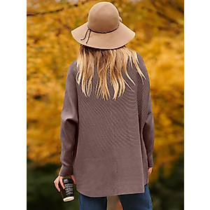 Caracilia Women Turtleneck Batwing Sweaters Oversized Tunic Sweater 2023 Fall Turtleneck High Low Sweater Pullover Knit Jumper Winter Clothes C8A7-doukou-L Brown
