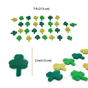 Glaciart One St. Patrick's Day Felt Clover Garland - Pre-Assembled Shamrocks, Clover Irish Party Decoration - Pompom Party Decor - 100% Natural Wool Hand-Made Clovers with Cotton String - 7 Feet