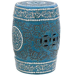 Red Lantern Blue Medallion Porcelain Garden Stool Seating, 18" high