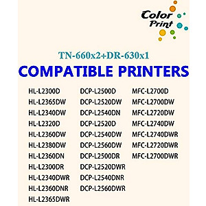 ColorPrint Compatible TN-660 Toner Cartridge DR-630 Drum Unit Replacement for Brother DR630 TN660 Used for HL-L2380DW HL-L2300D HL-L2340DW MFC-L2680W MFC-L2740DW Printer (2Toners+1Drum,Total: 3-Pack)