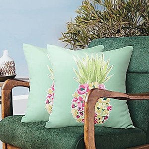 Mary Hatch Outdoor Decorative Pillow Covers Waterproof 18x18 inches 2 Pack Summer Throw Cushion Covers with Pineapple Pattern Pillow Cases for Garden Patio Furniture Couch, Turquoise
