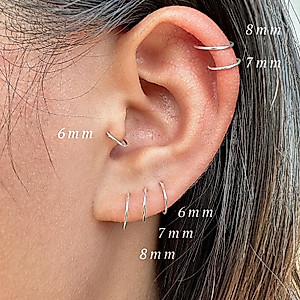 3 Pairs Handmade 925 Sterling Silver Nose Ring Hoop Small Hoop Earrings set for Cartilage Tragus Helix Multiple Piercing Jewelry 6mm 7mm 8mm