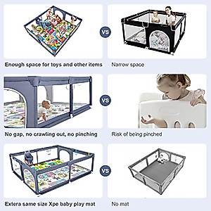 Baby Playpen, Play Pen with Mat, 79”×71” Extra Large Playpen for Babies and Toddlers HMHKHN No Gap Baby Fence Area with Breathable Mesh, Safety Baby Gate Playpen