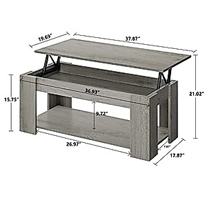 WEENFON 38" Lift Top Coffee Table with Hidden Compartment & Open Storage Shelf, Pop Up Coffee Table for Living Room, Office, Grey