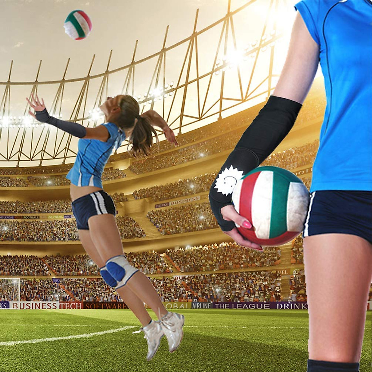 Luwint Kid Volleyball Arm Sleeves - Long Passing Forearm Sleeves for Teen Youth with Protection Pad and Thumbhole, 1 Pair (S)