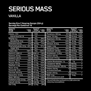 OPTIMUM NUTRITION Serious Mass Gainer Protein Powder, Vanilla, 12 Pound,5443 grams