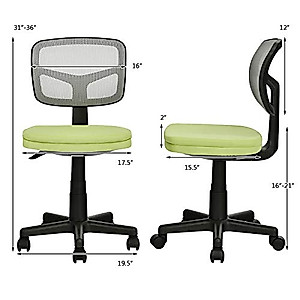 Giantex Armless Desk Chair, Low-Back Computer Chair Ergonomic Small Task Chair with Adjustable Height, Y-Shaped Support for Adults Teens Kids, 360° Swivel Office Chair (Green)