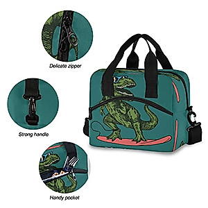 Insulated Cooler Lunch Bag Skateboard Dinosaur Lunch Box for Office Work Picnic Hiking Beach Organizer with Adjustable Shoulder Strap