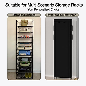 NUWFD 10-Tier Tall Shoe Rack Organizer with Dustproof Cover - Holds 20-22 Pairs, Vertical Stackable Shoe Shelf for Small Spaces, for Closet, Entryway, or Bedroom, Black