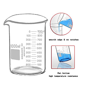 Glass Beakers 1000ml Borosilicate Graduated Measuring Low Form Beaker