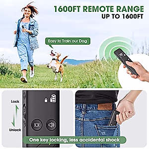 Dog Shock Collar - Electric Dog Training Collar with Remote 1600FT, Rechargeable E-Collar Waterproof Collars with 3 Training Modes, Security Lock for All Breeds, Sizes
