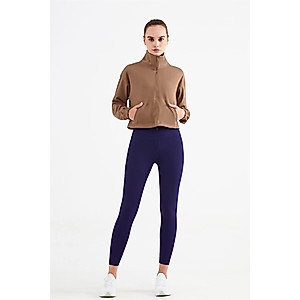 altiland Half Zip Pullover Cropped Jackets for Women Long Sleeve Workout Athletic Running Yoga Shirts (S, Cocoa Brown)
