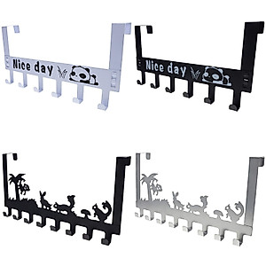 Over Door Hook Hanger Panda Removable Storage Rack 6 Hooks Holder Home Organizer for Coat Towel Bag Kid Room Metal Robe Kitchen (Black)