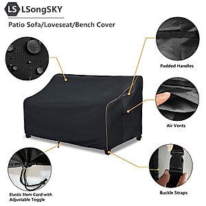 LSongSKY Outdoor 2-Seater Loveseat Cover,Patio Sofa Covers Fits up to 58W x 32.5D x 31H Inches,100% Waterproof Heavy Duty Patio Furniture Covers,Black
