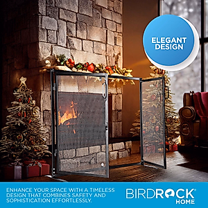 BIRDROCK HOME Fireplace Screen with Double Doors - Heavy Duty Iron Mesh, Welded for Durability, Elegant & Secure Fireplace Cover, Easy Assembly - 40 x 33 in, Black