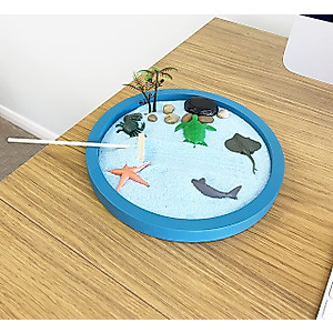 Japanese Zen Garden Mini Kit for Desk - Ocean Beach Theme - Relaxation, Meditation & Mindfulness - Gift for Birthdays, Christmas, Etc. - Includes Rake, Sand, 10+ Accessories! - Tray Diameter 8.5"
