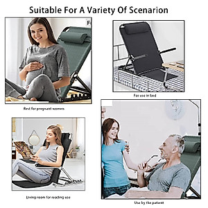 YZRYXHWL Foldable Bed Backrest with Armrests Floor Chair for Adult Reading Patient Care Bed Chair with Pillow Sit Up Backrest in Bed Breathable Fabric 6 Speed Adjustment