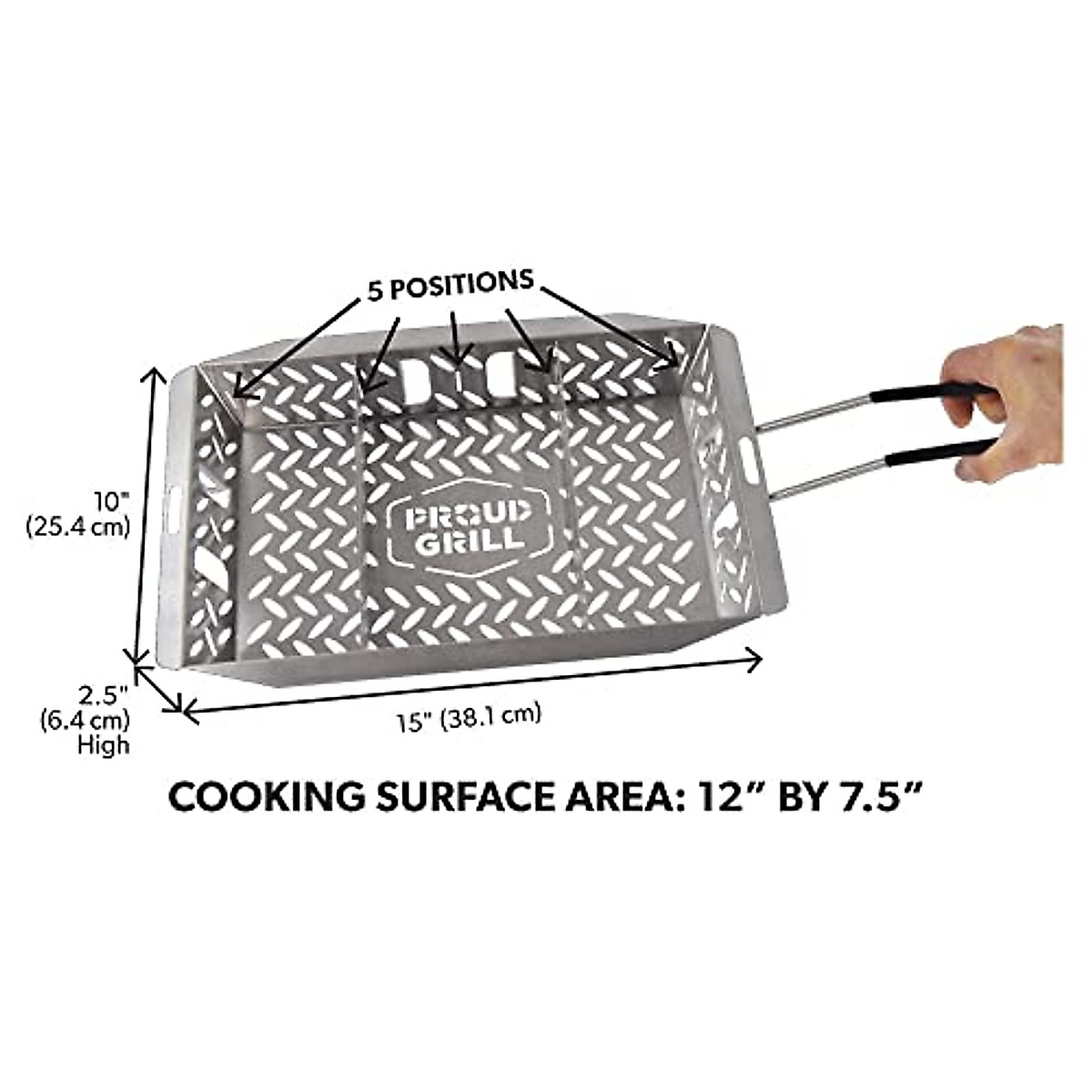 Proud Grill UltraVersatile Stainless Steel Grill Basket - Large BBQ Grill Basket for Grilling Vegetables, has a detachable handle and movable dividers. Perfect Grill Accessory for grilling veggies, fish and meat on outdoor grill.