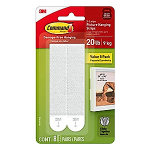 Command 20 Lb XL Heavyweight Picture Hanging Strips, Damage Free Hanging Picture Hangers, Heavy Duty Wall Hanging Strips for Living Spaces, 8 White Adhesive Strip Pairs