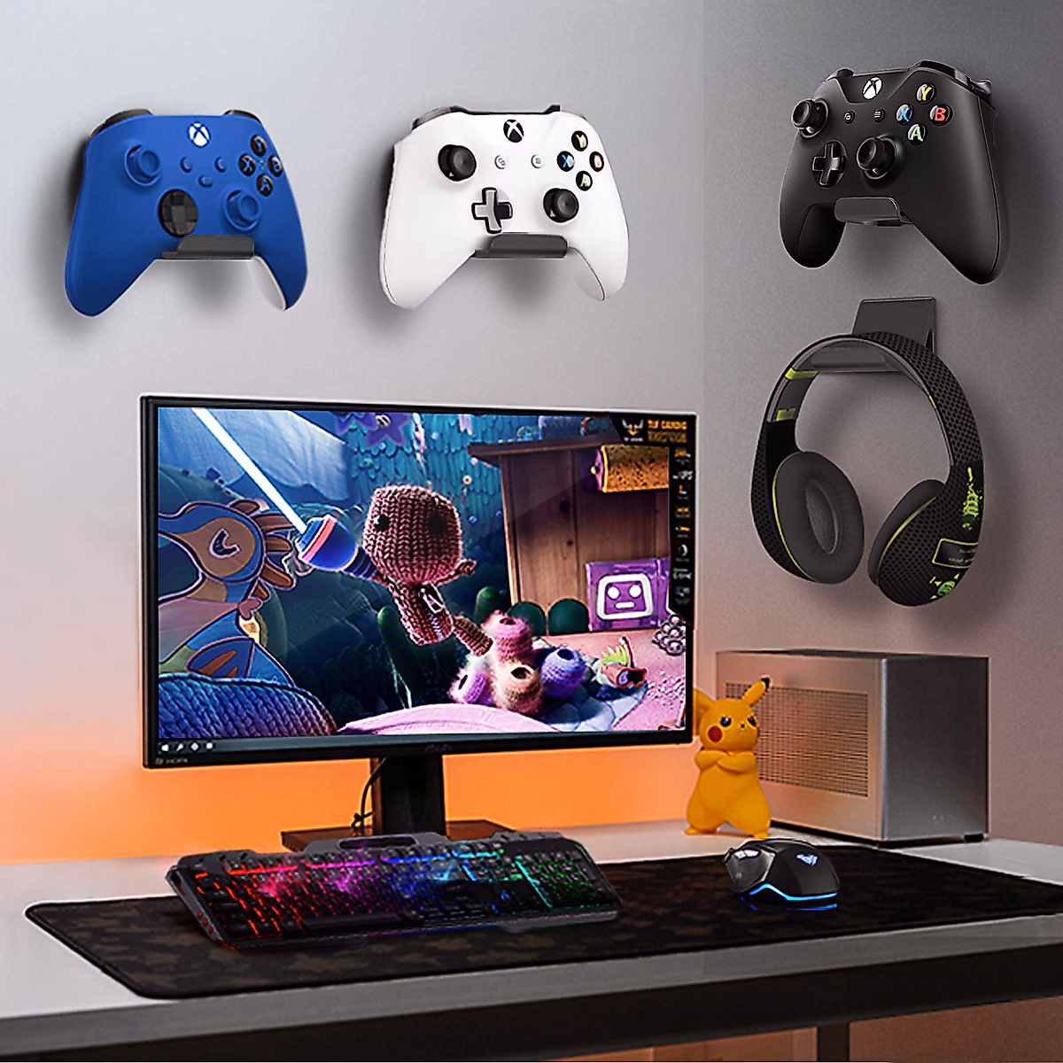 6amLifestyle 4 Pack Controller Holder Stand Built in Anti-Slip Pads for PS5 PS4 Xbox One Switch Pro Gamepad Controller Wall Mount Adhesive/Screws, Universal Controller Accessories Shark 14 Mini