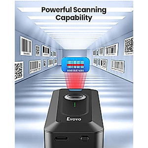 Eyoyo 2D Bluetooth Barcode Scanner Wireless with Clip, 2000mAh Battery with Level Indicator, Portable Mini QR Bar Code Reader for Library Book Inventory Compatible with iPhone, iPad, Android Phone