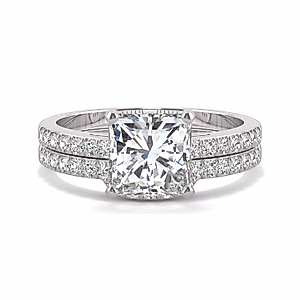 Charles & Colvard Created Moissanite 7mm Square Cut Bridal Ring Set for Women | 2.6 cttw DEW | Lab Grown | Solid 14K White Gold with Rhodium | Size 8