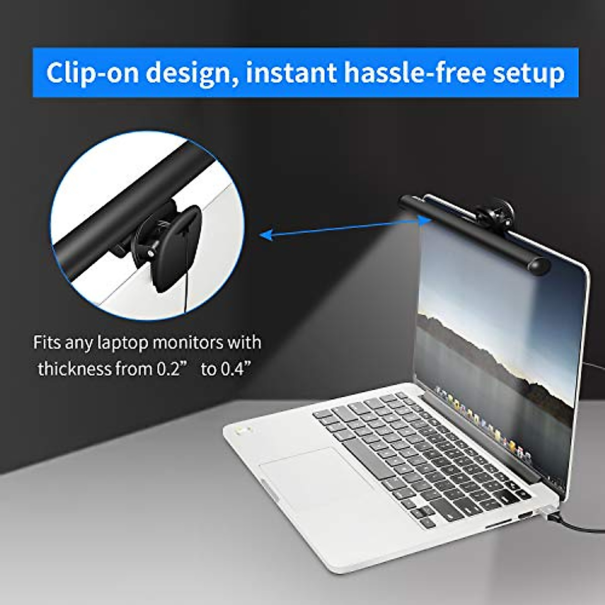 HIOUME Laptop Monitor Light Bar, USB e-Reading LED Task Lamp, 3 Adjustable Color Temperature, 10 Dimming Brightness Levels, No Screen Glare, Space Saving, Eye Health Care, Portable for Travel