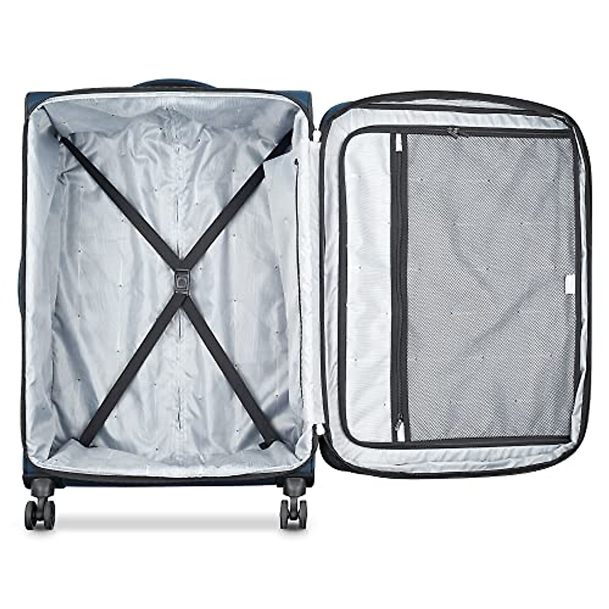 DELSEY PARIS Sky Max 2.0 Softside Expandable Luggage with Spinner Wheels, Blue, Checked-Large, 28 Inch