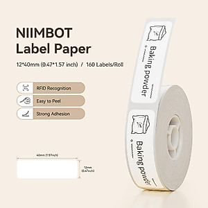 NIIMBOT D11White Label Maker Tape Adapted Label Print Paper 12*40 Standard Laminated Office Labeling Tape Replacement Pure Color (White, Medium)