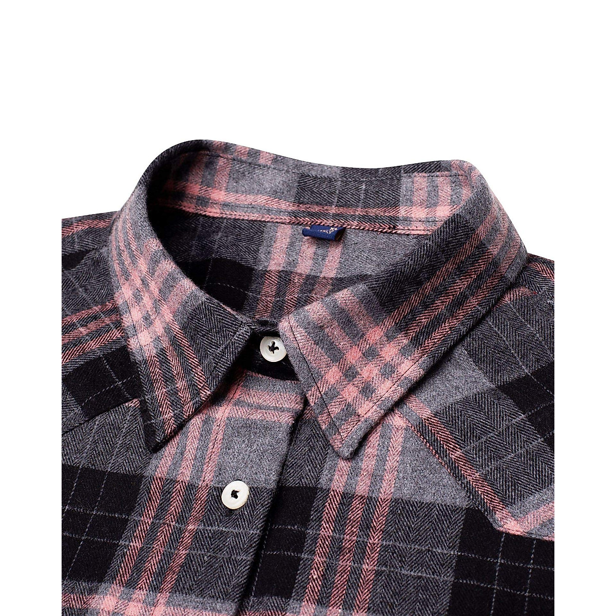 Alimens & Gentle Womens Plaid Flannel Shirts Long Sleeve Roll Up Casual Button Down Shirt Pink Grey