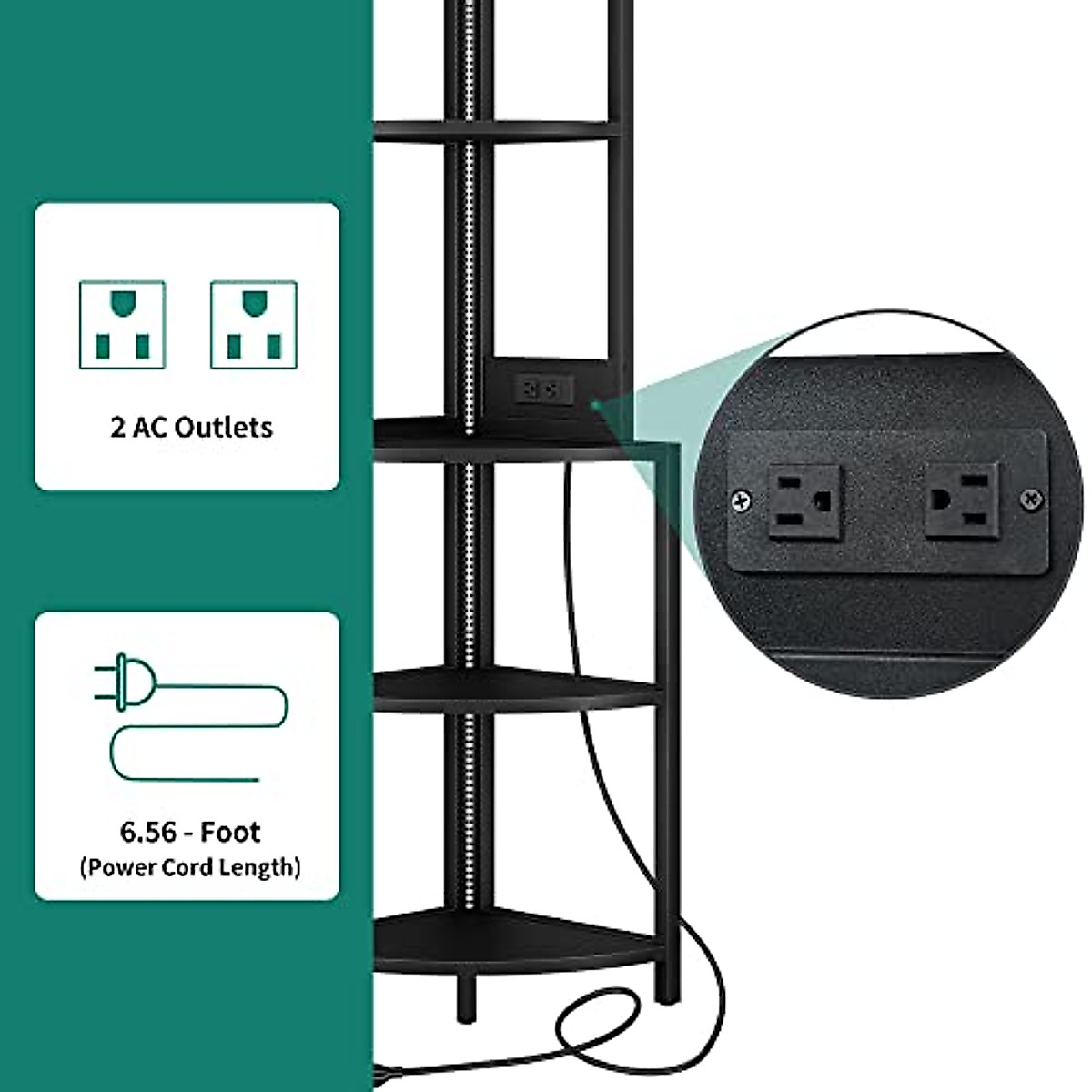 YITAHOME Corner Shelf with Power Outlets & LED Lights & Glass Holder, 5 Tier Corner Bar Rack, Corner Bookshelf Bookcase Display Shelves for Living Room, Dining Room, Kitchen, Black