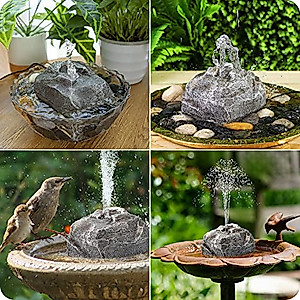 Solar Fountain Bird Bath with Solar Panel, Rockery Granite Water Bubbler with 5 Nozzles Solar Water Fountain for Birdbath Outdoor, Pond, Patio Garden, and Fish Tank