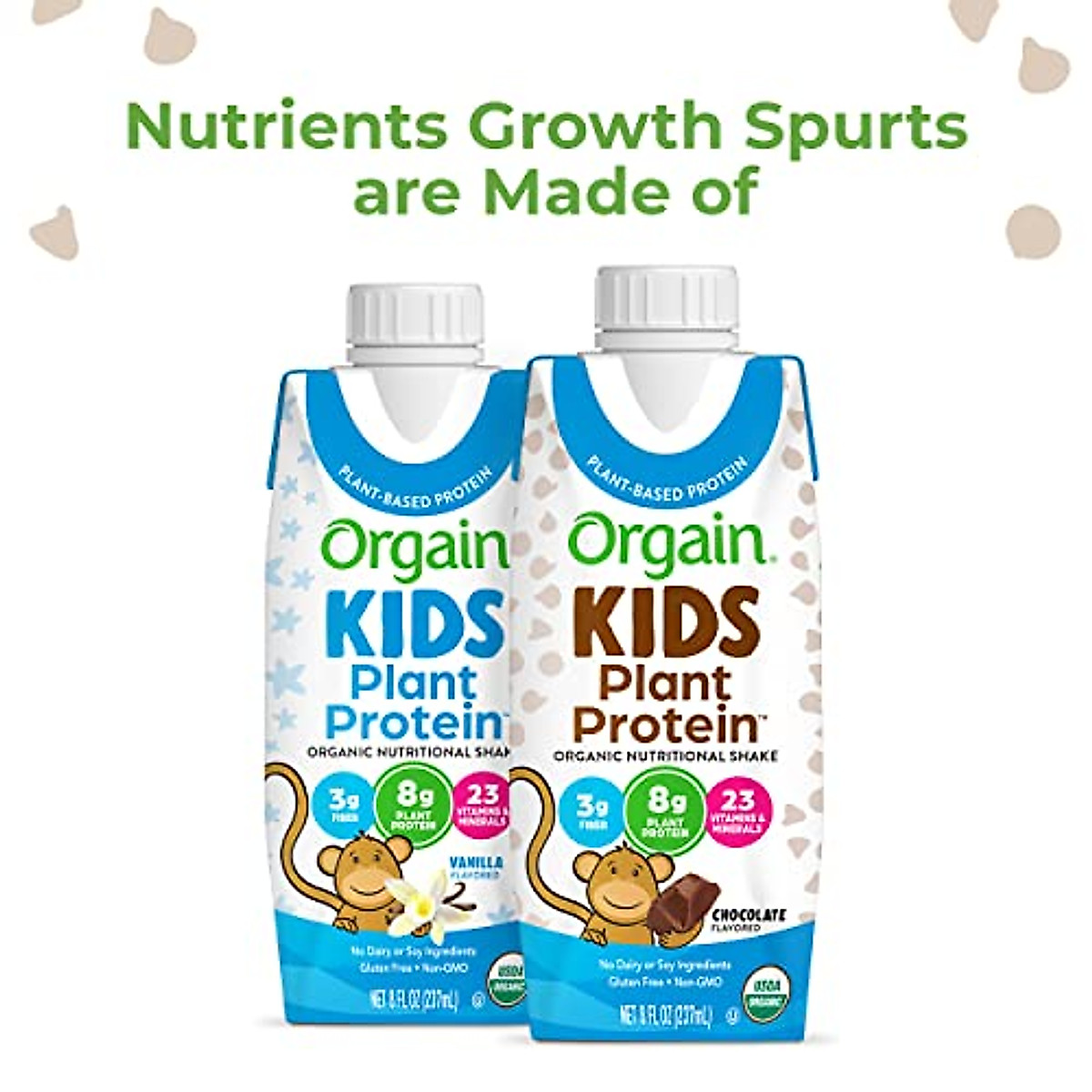 Orgain Organic Kids Vegan Protein Nutritional Shakes, Chocolate - 8g of Protein, Contains Fiber and 23 Vitamins and Minerals, Plant Based, No Gluten or Soy, Non-GMO, 8 Fl Oz (Pack of 12)