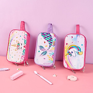 WAWSAM Rainbow Pink Toiletry Bag - Travel Toiletry Bag for Kids Girls Christmas Birthday Gift Camping Toiletry Case Toiletries Makeup Cosmetic Pouch Pink Water-resistant Wash Bag Dopp Kit with Pocket