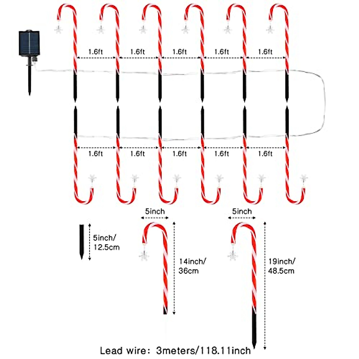 Christmas Candy Cane Solar Lights with SnowflakesCandy Cane Lights Set of 8,Red and White Yard Lights for Holiday Xmas Indoor Courtyard Patio Garden Walkway