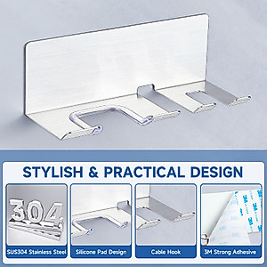 Hair Dryer Holder Wall Mounted, Adhesive Bathroom Blow Dryer Holder, Stainless Steel Hair Dryer Holder, Hair Tool Organizer No Drilling, Hairdryer Holder for Bathroom Barber Shops