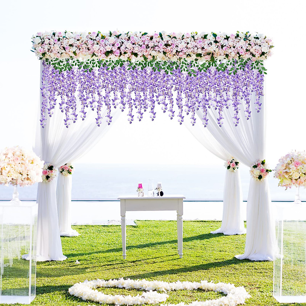 IMIKEYA 12 Pieces Wisteria Artificial Flower 3.25 Feet Wisteria Vine Ratta Hanging Garland Silk Fake Wisteria Flowers String for Wedding Party Decor, Blue