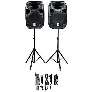 Rockville RPG122K Dual 12" Powered Speakers, Bluetooth+Mic+Speaker Stands+Cables