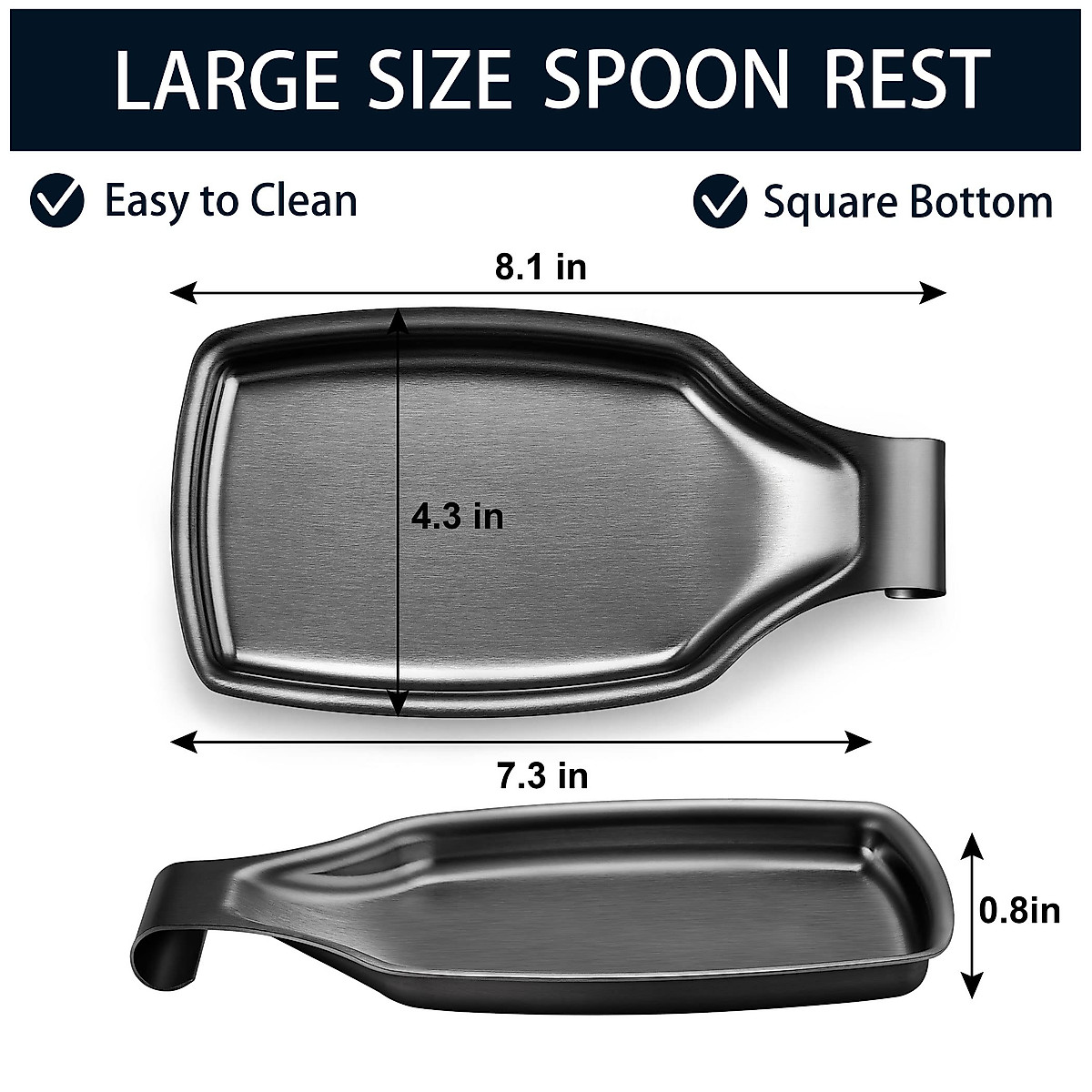 Black Stainless Steel Spoon Rest for Kitchen Stove Top, Herogo Large Cooking Utensil Spatula Ladle Holder with Square Bottom, Kitchen Accessories for Kitchen Countertop, Heavy Duty, Dishwasher Safe