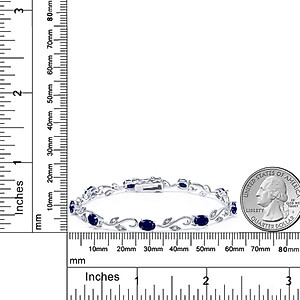Gem Stone King 925 Sterling Silver Blue Sapphire and White Diamond Oval Tennis Bracelet | Greek Vine Bracelet for Women | 5.12 Cttw | Oval 6X4MM | Gemstone Birthstone | 7 Inch